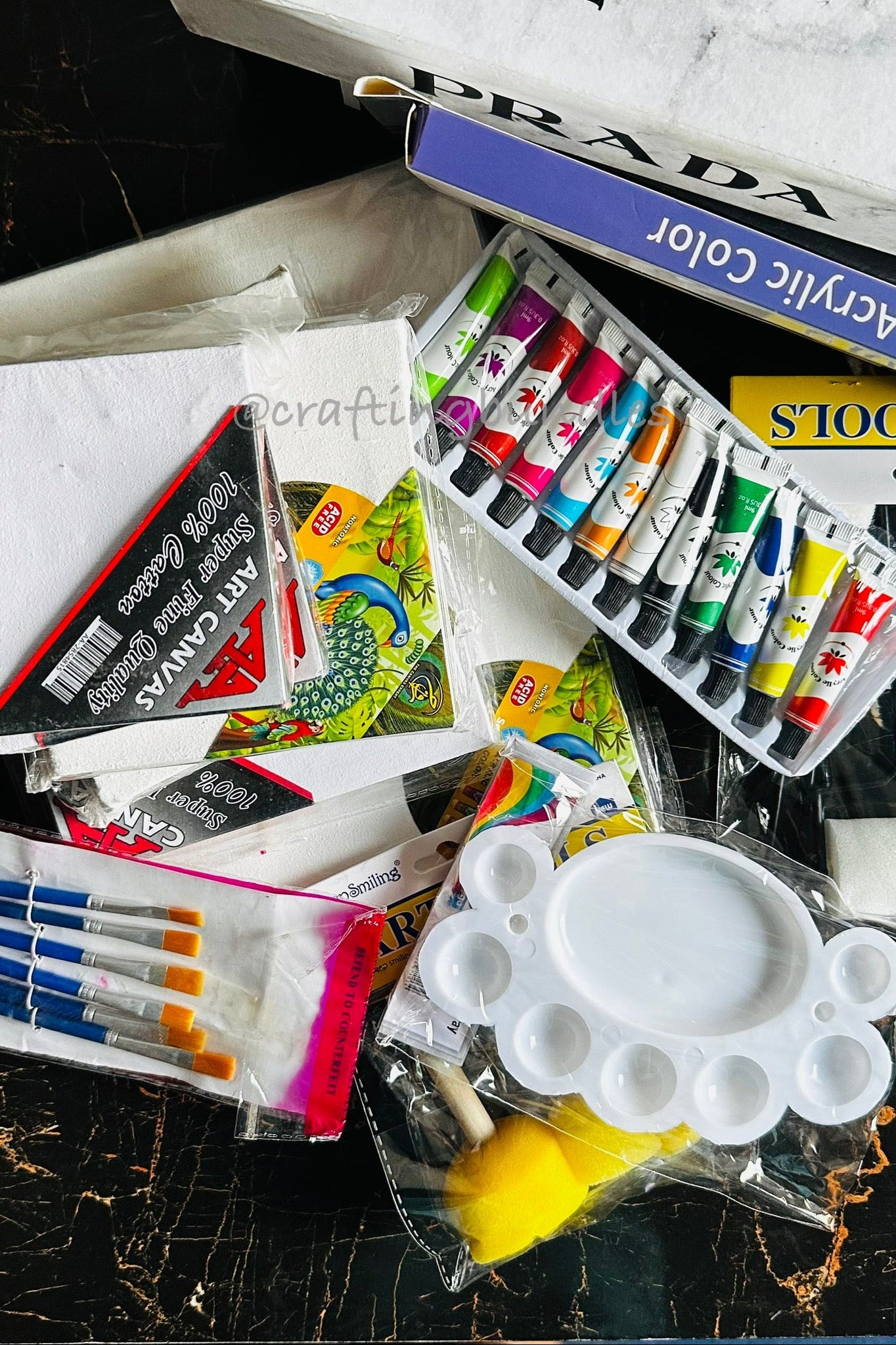 Canvas Art Kit with Painting Board, Acrylics & Brushes - CB